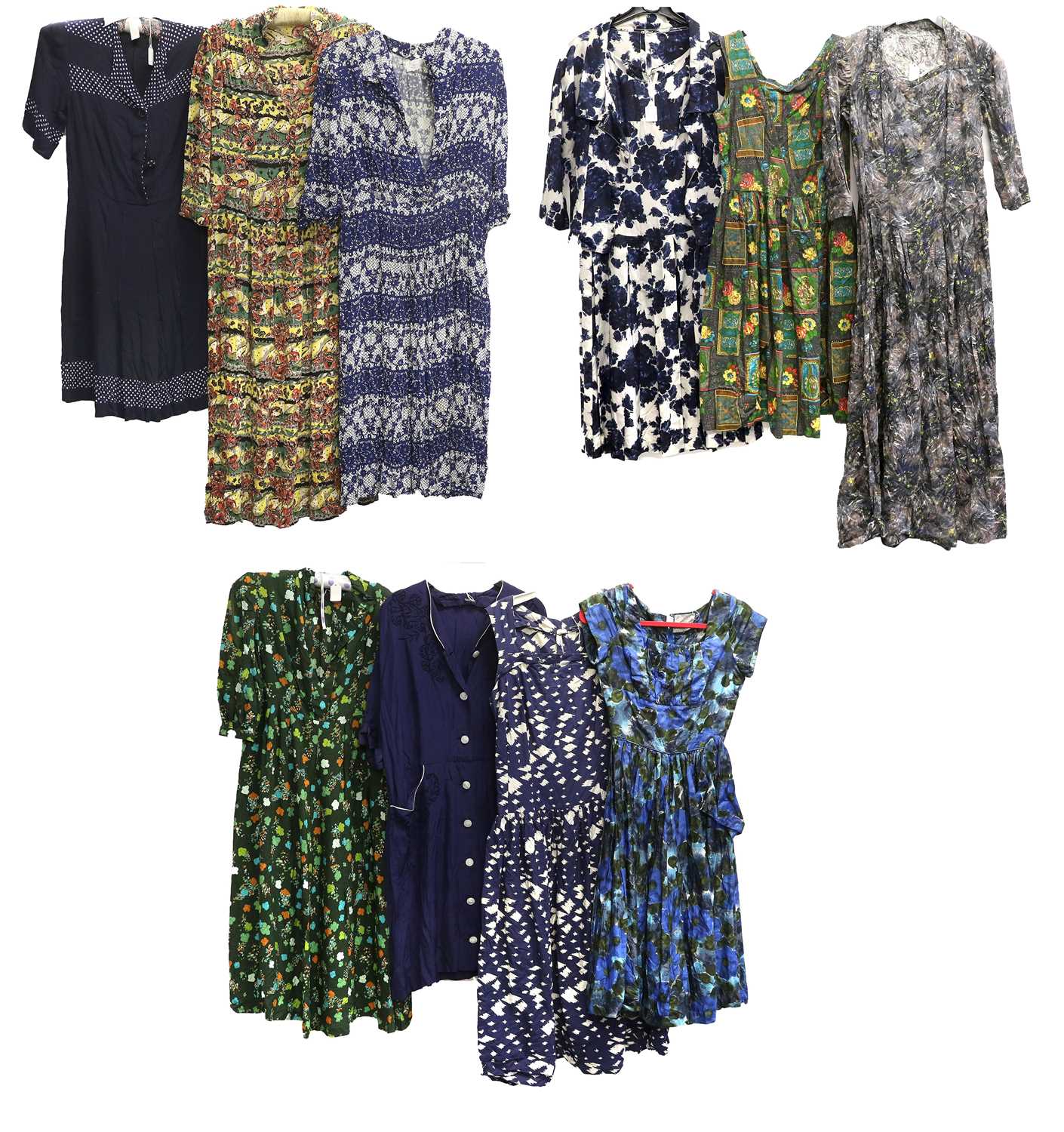 Lot 2187 - Circa 1950s Mainly Blue and Green Dresses,