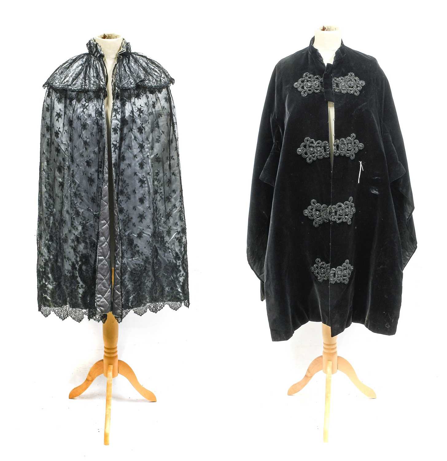 Lot 2120 - Victorian Silk Cape Mounted with Black Lace,