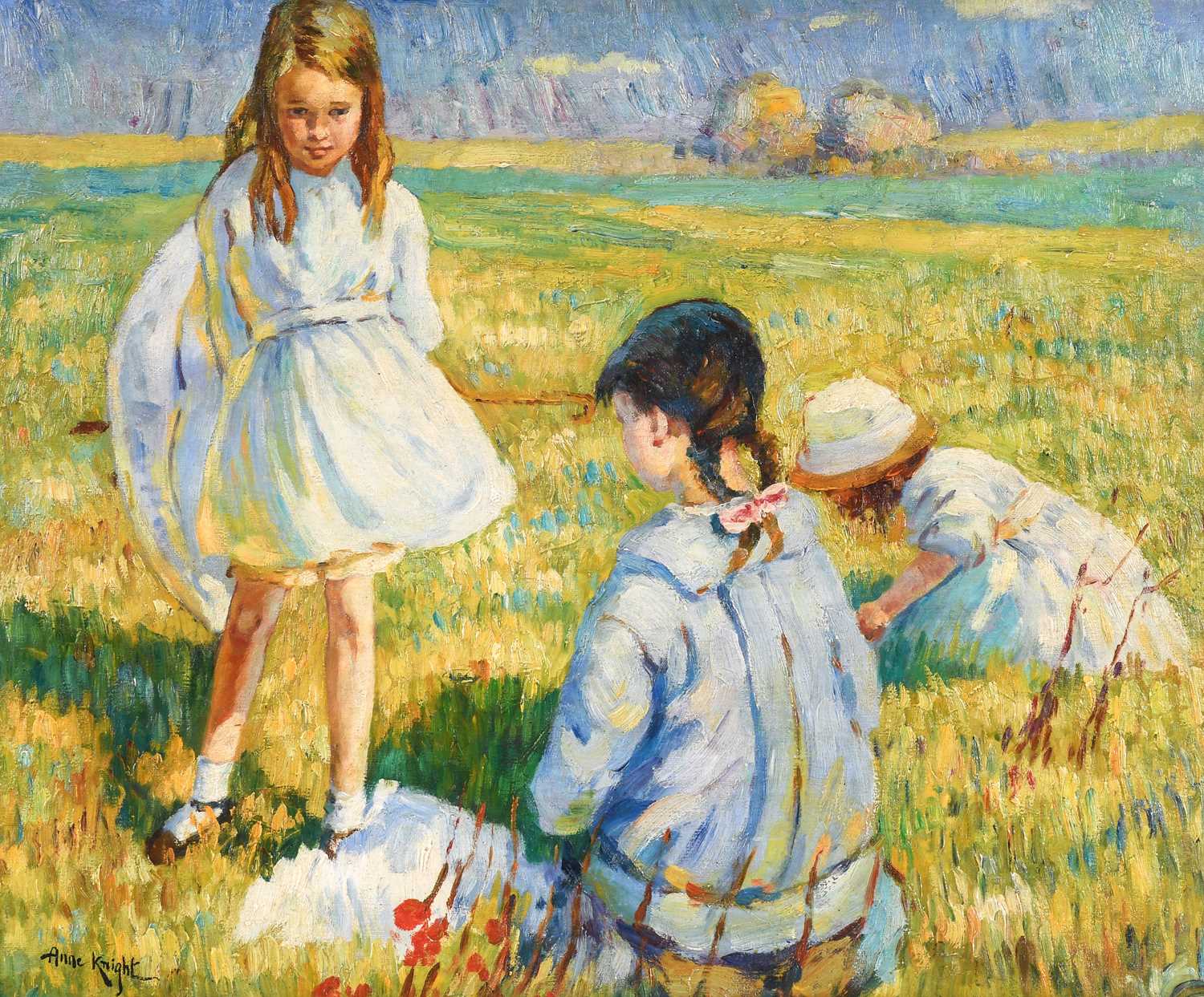 Anne Knight (21st Century) Three girls playing in the