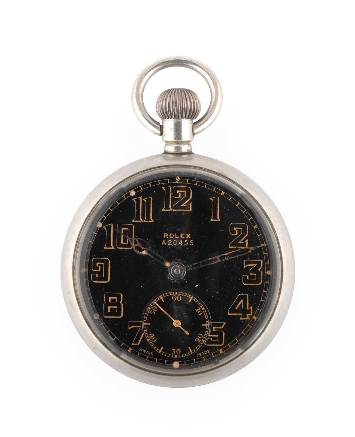 Lot 2460 - Rolex: A Military Open Faced Pocket Watch,