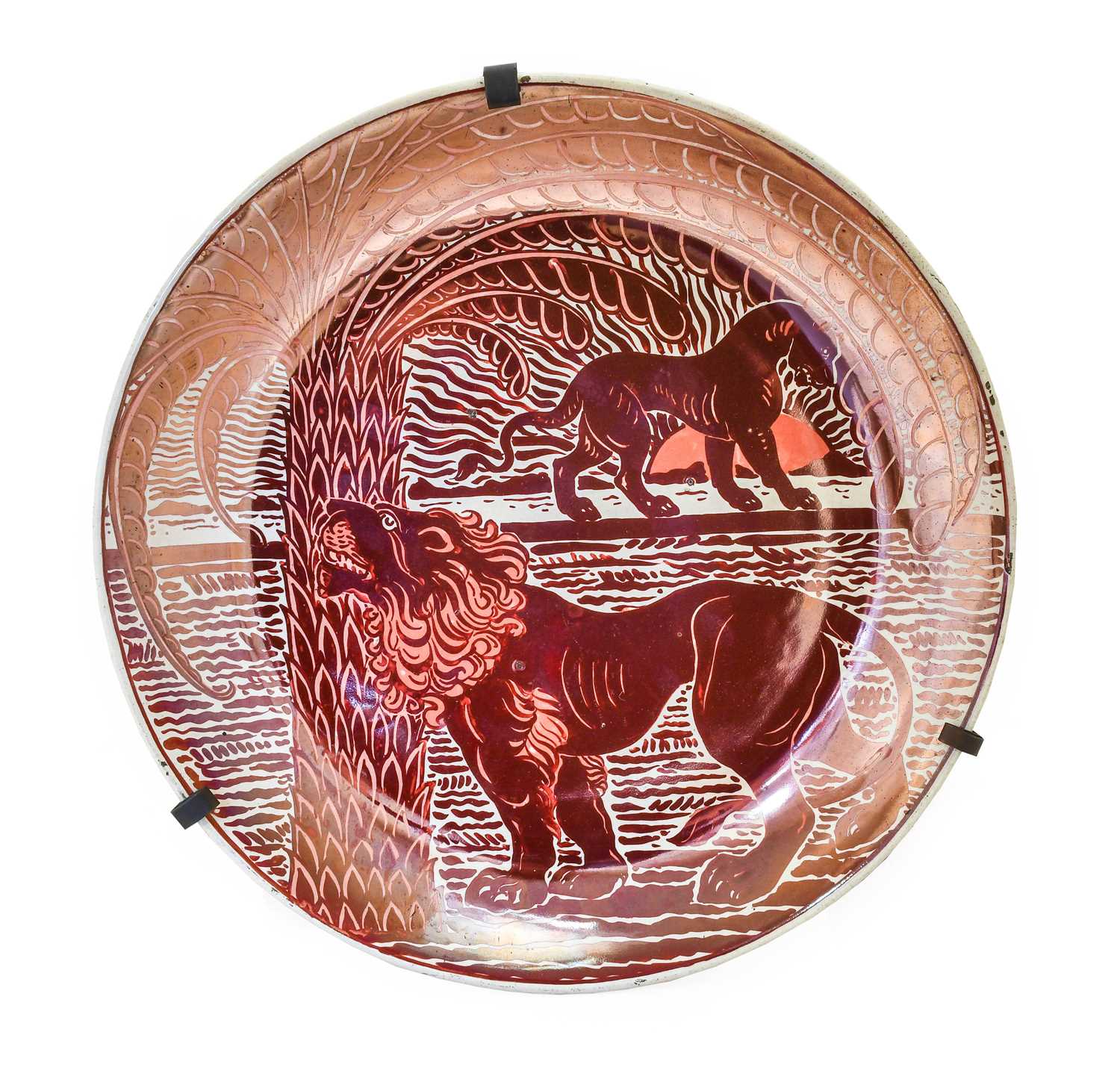 Lot 103 - Lion and Lioness: A Maw and Co Ruby Lustre