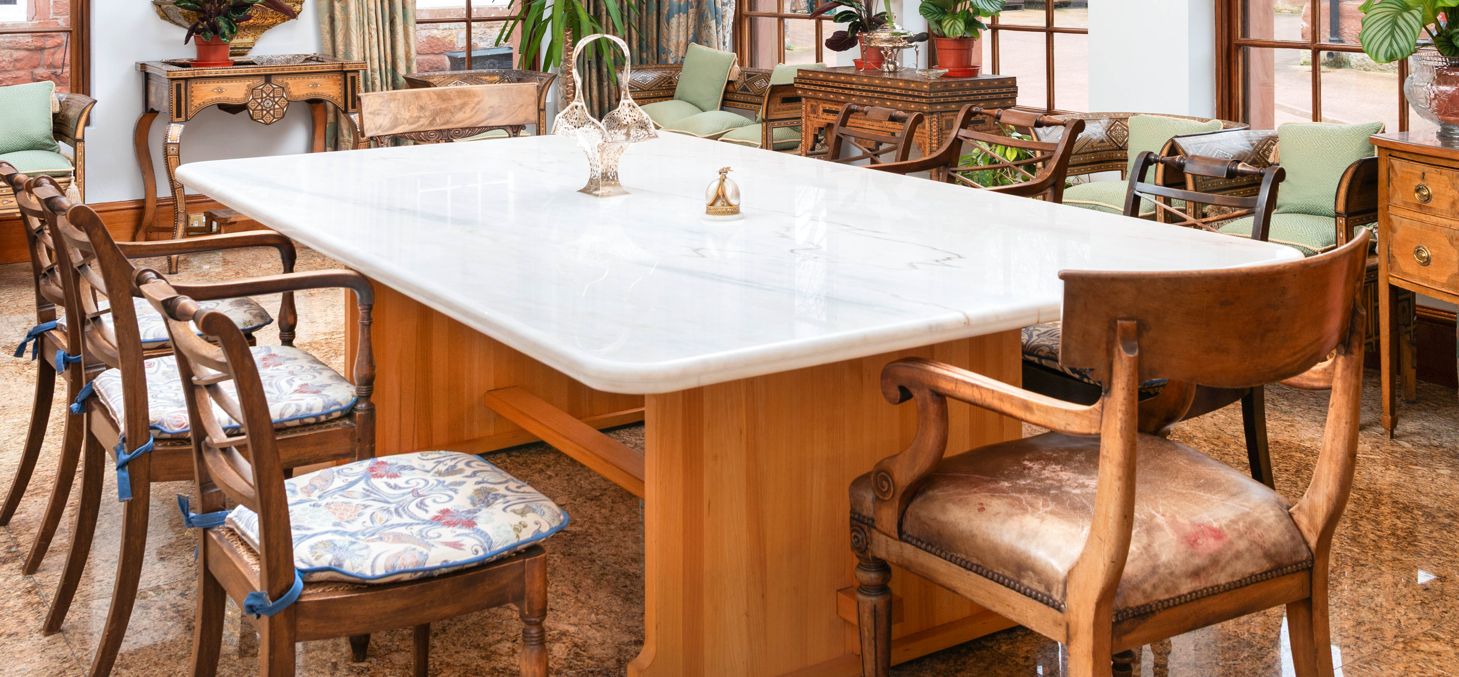 Lot 631 - A Pine and Marble-Top Dining Table, modern,