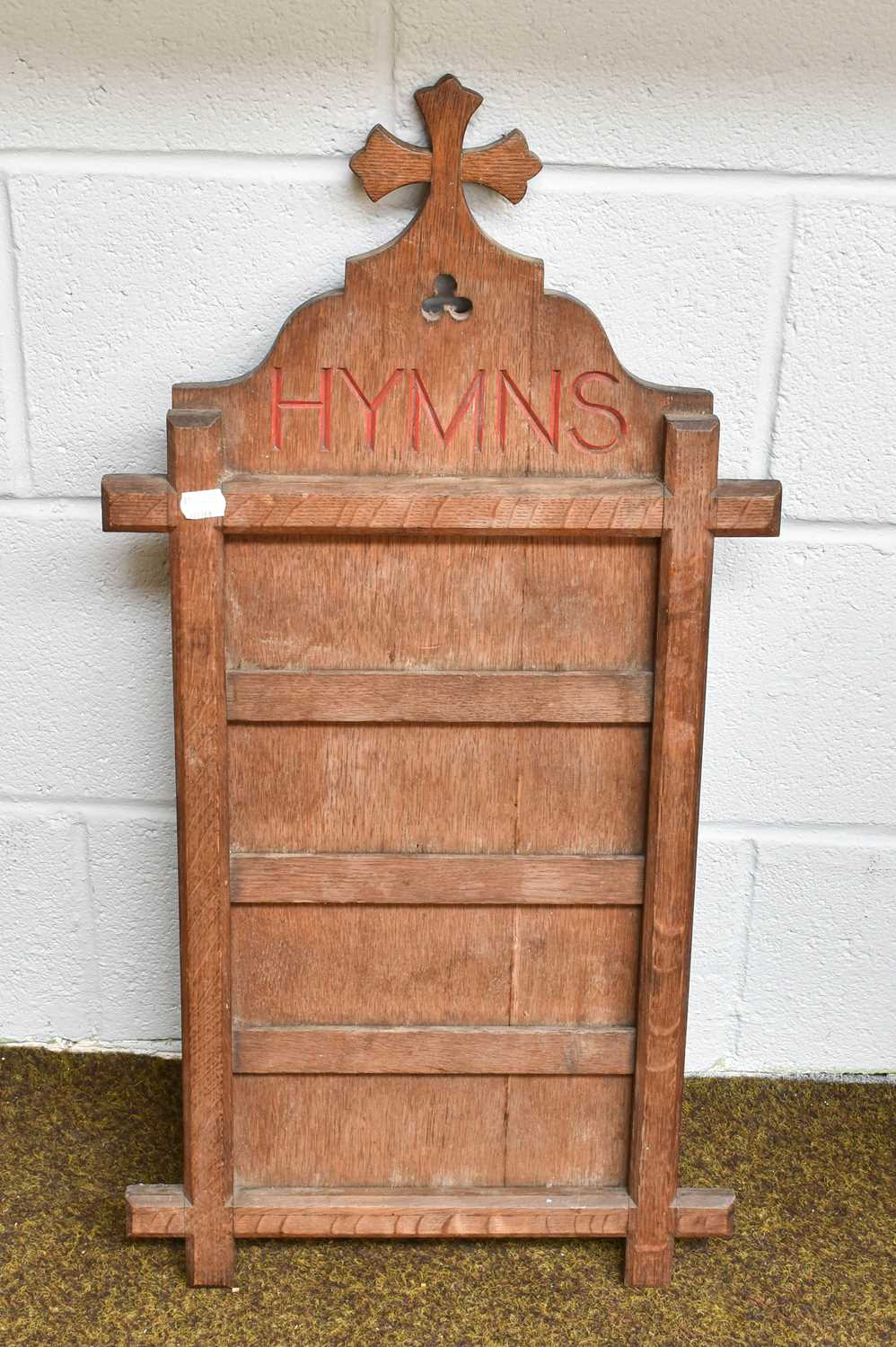 Lot 167 - An Oak Hymm Board, with Gothic pediment,