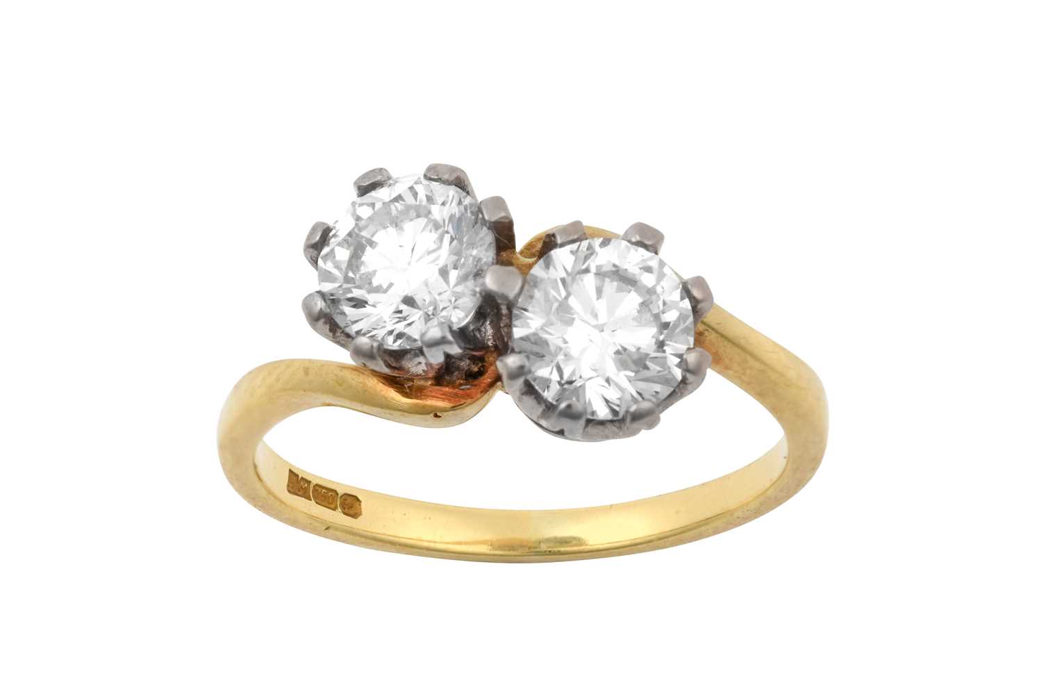 Lot 2198 - An 18 Carat Gold Diamond Two Stone Ring the