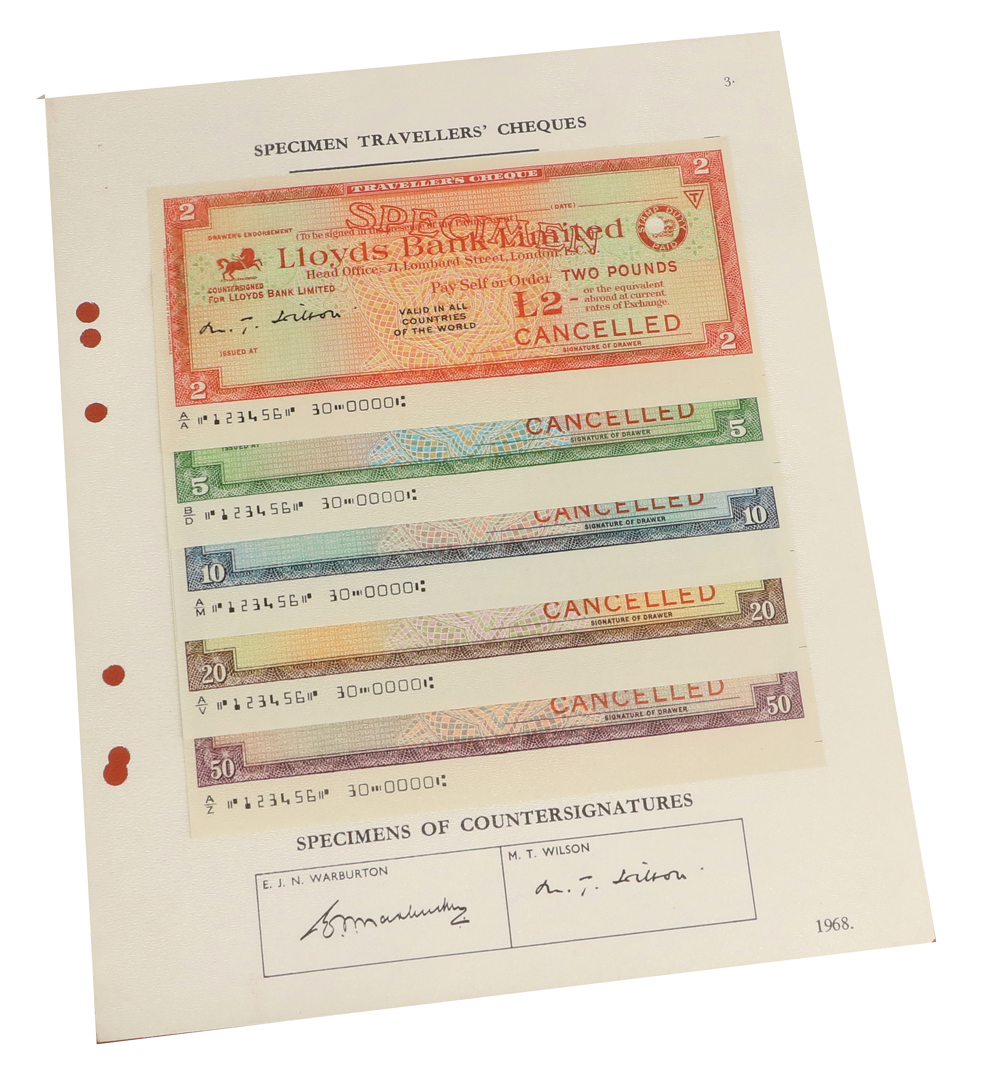 Lot 451 - A Collection of Specimen Travellers Cheques,