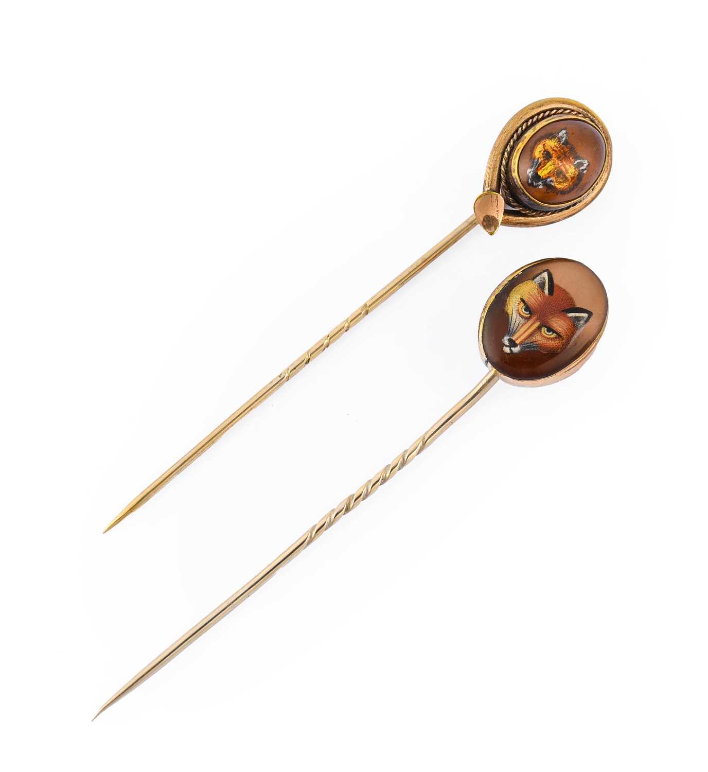 Lot 11 - Two Essex Crystal Reverse Intaglio Stick Pins,