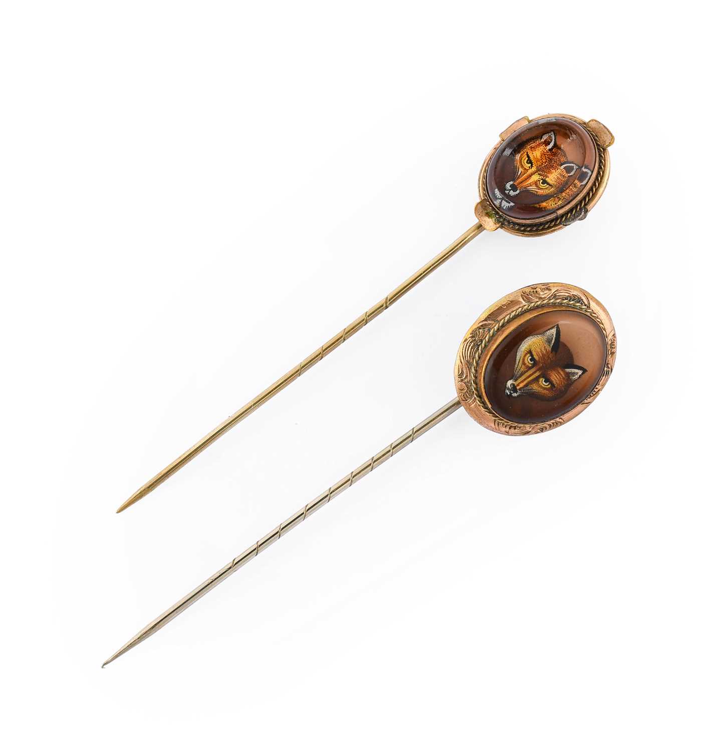 Lot 12 - Two Essex Crystal Reverse Intaglio Stick Pins,