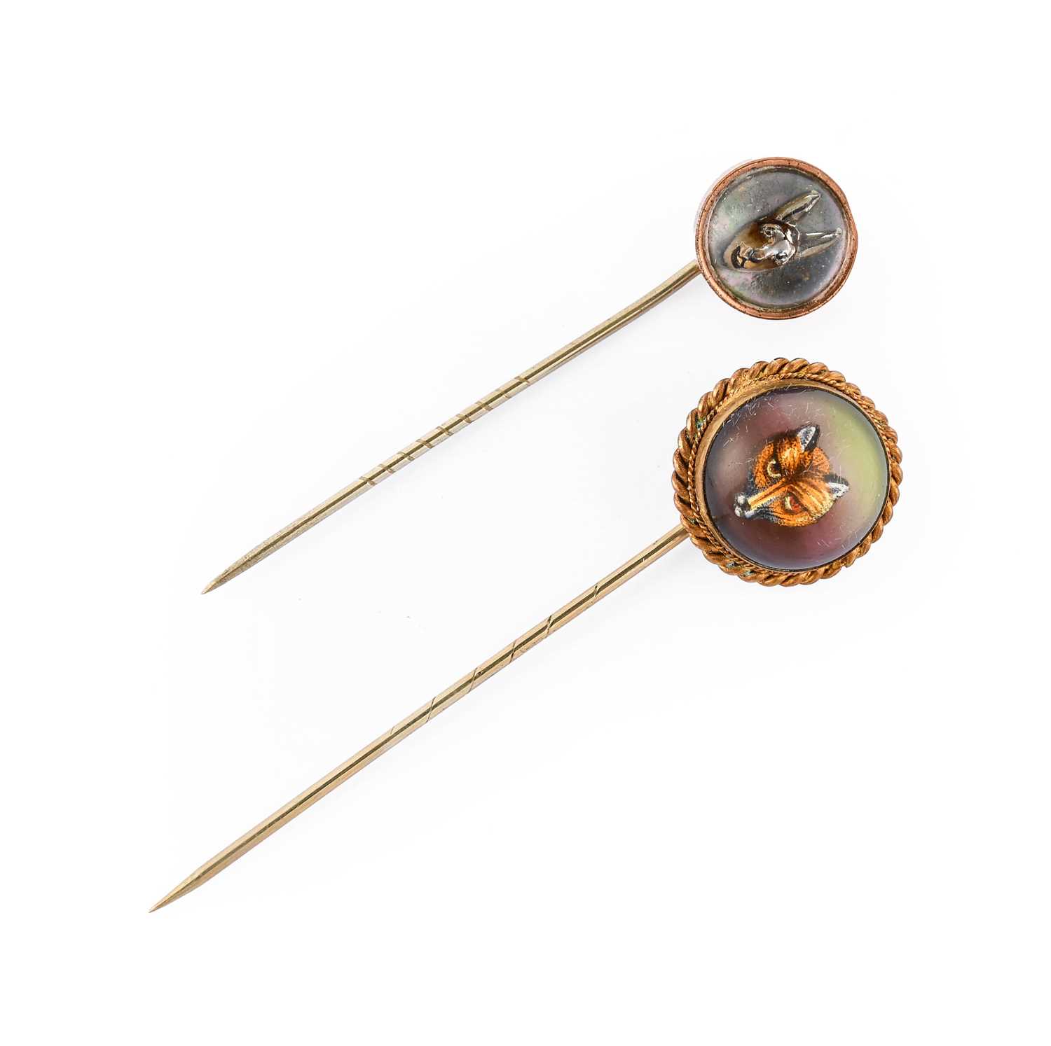 Lot 13 - Two Essex Crystal Reverse Intaglio Stick Pins,
