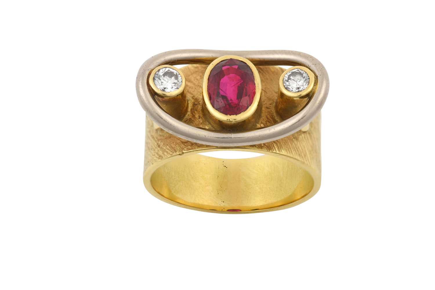 Lot 2218 - A Ruby and Diamond Ring the yellow broad