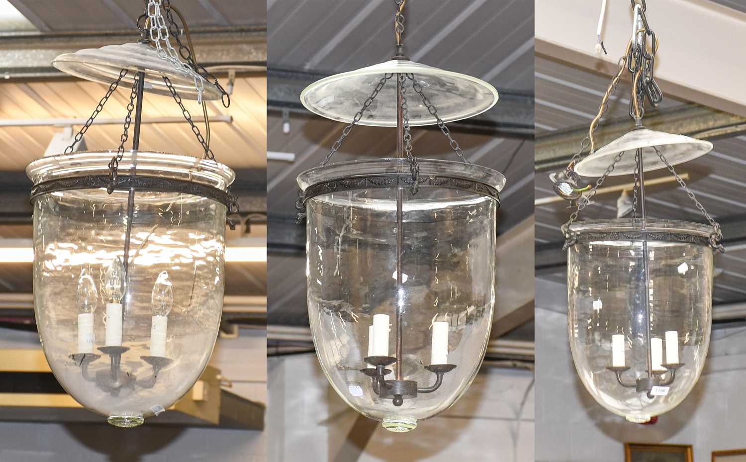 Lot 1196 - A Set of Three Hanging Electrolier Lights,