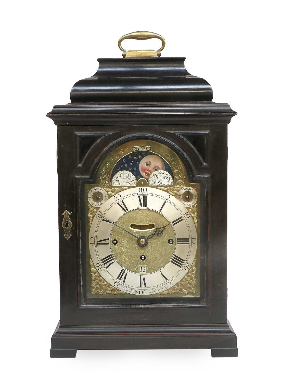 Lot 684 - An Ebonised Quarter Chiming Table Clock,
