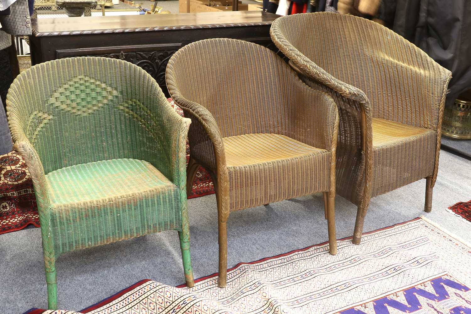 Lot 1371 - Three Lloyd Loom Wicker Tub Chairs, two