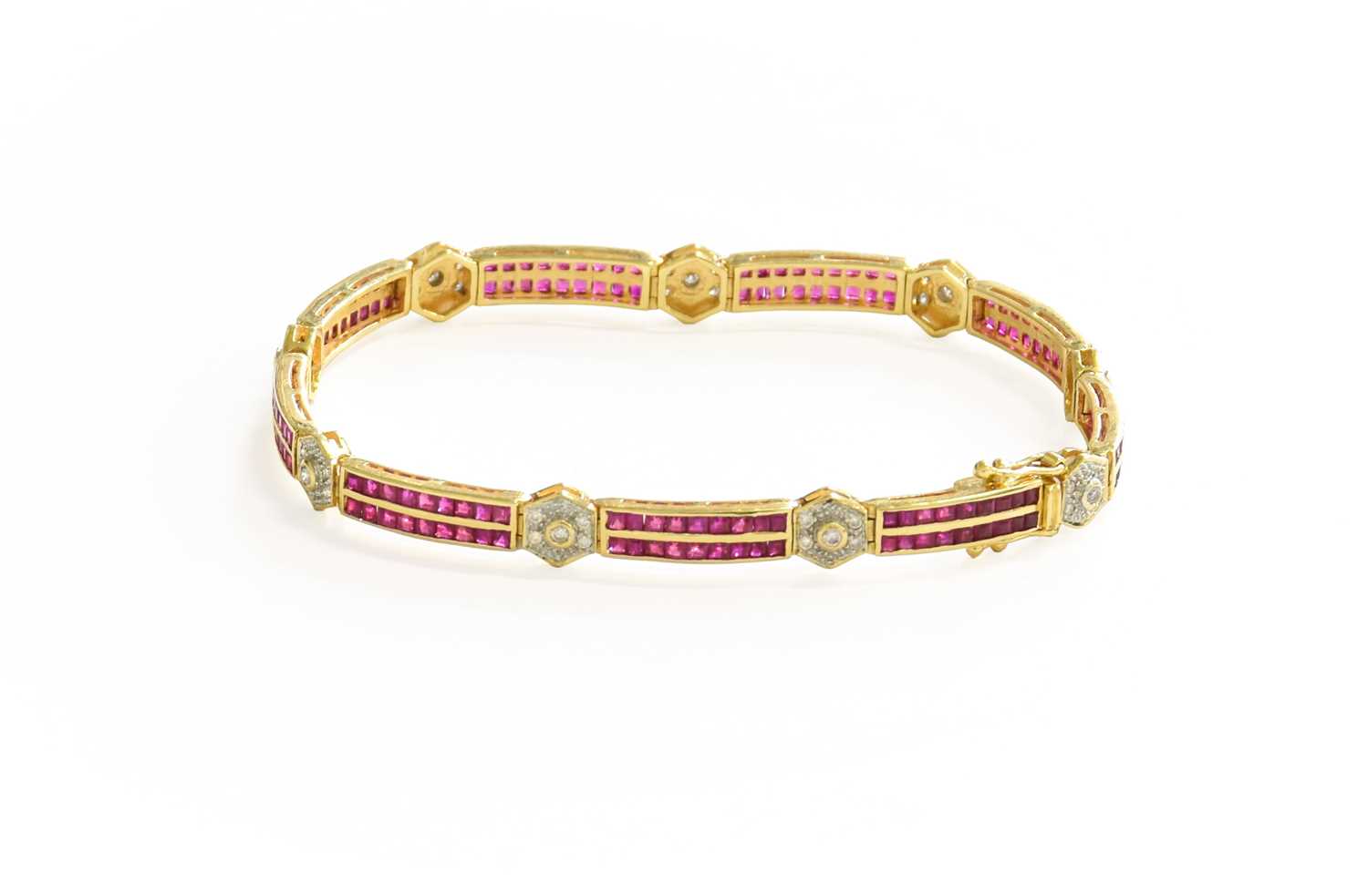 Lot 74 - A Ruby and Diamond Bracelet, double rows of