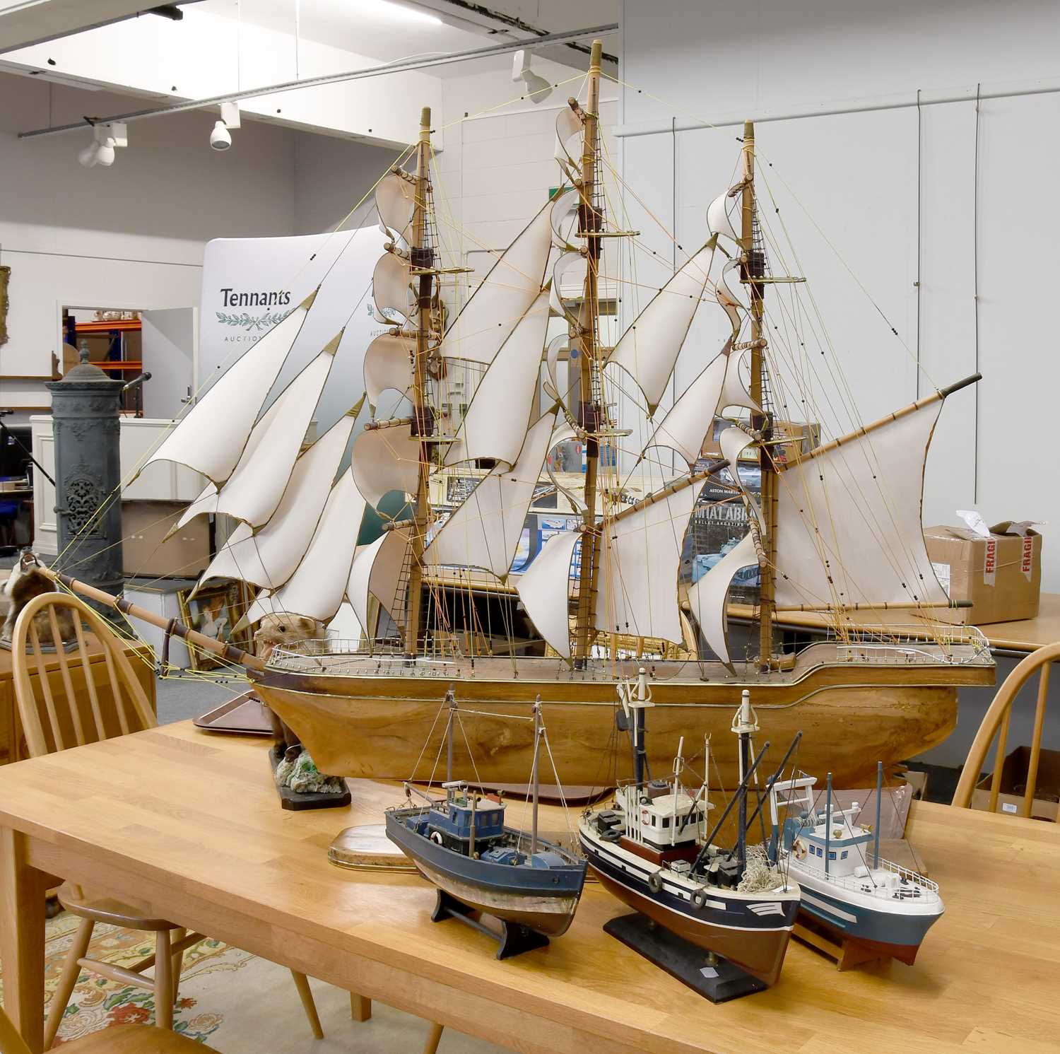 Lot 245 - Model Boats: three masted Galleon 137cm
