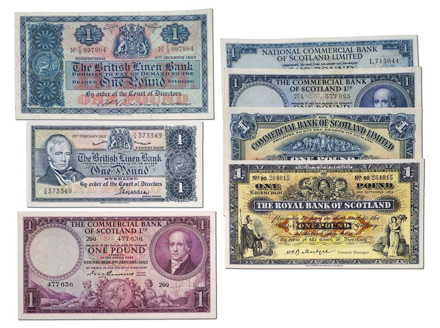 Lot 319 - 7x Scottish One Pound Notes, comprising;