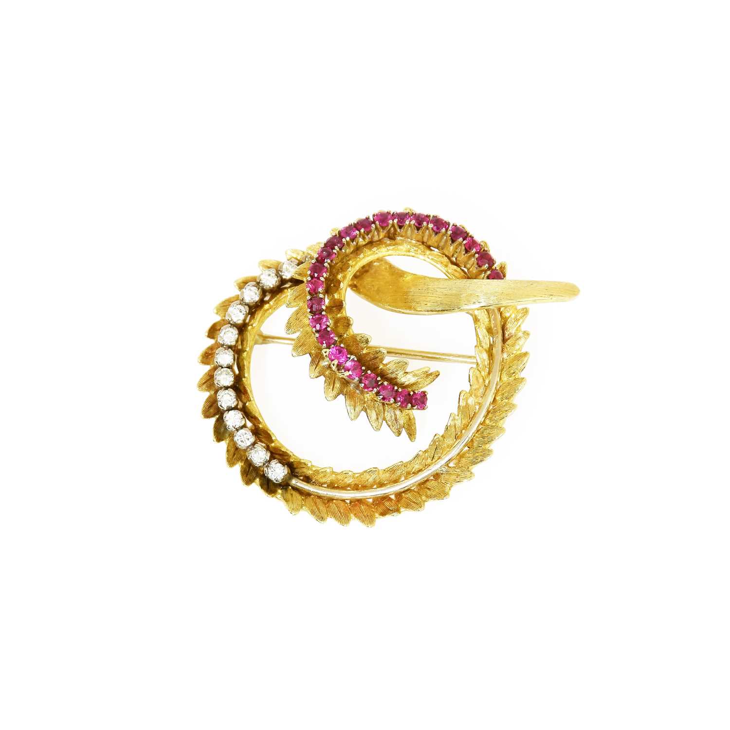 Lot 277 - An 18 Carat Gold Ruby and Diamond Brooch, of
