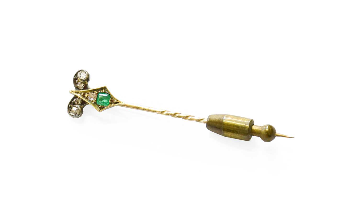 Lot 223 - An Emerald and Diamond Stick Pin, set with