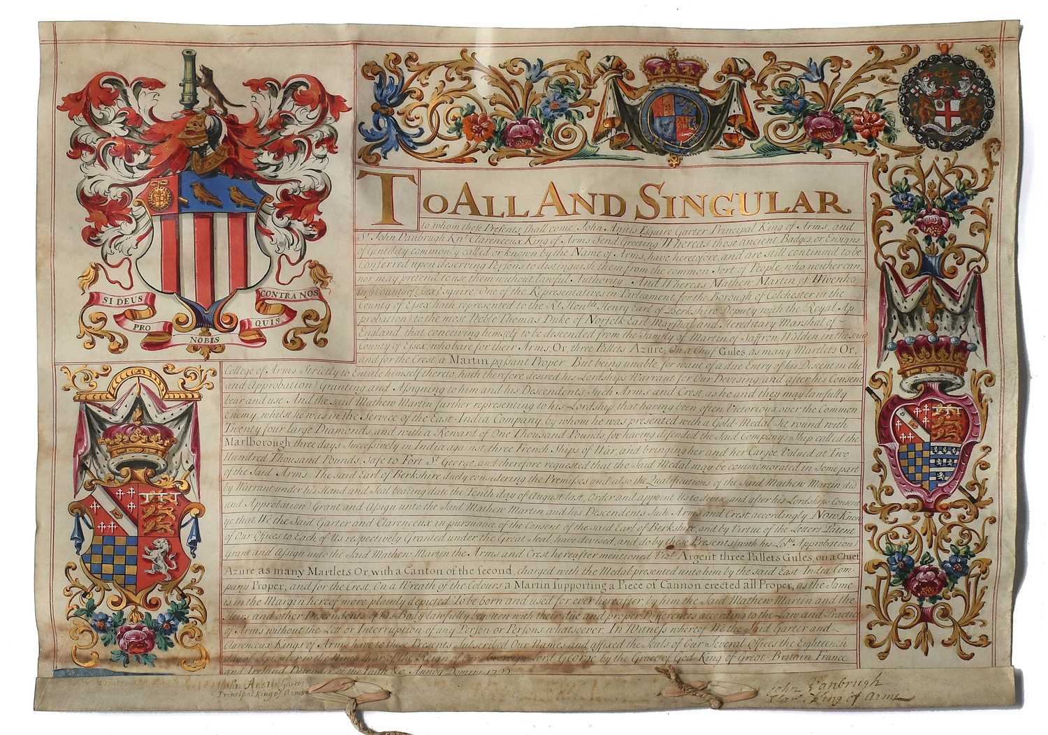 Lot 110 - Grant of Arms. Grant of Arms to Mathew