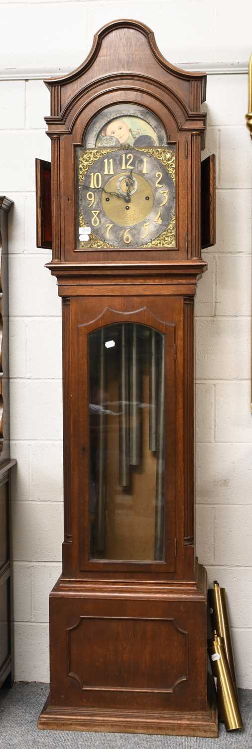 Lot 1319 - An Oak Chiming Tubular Bell Longcase Clock,