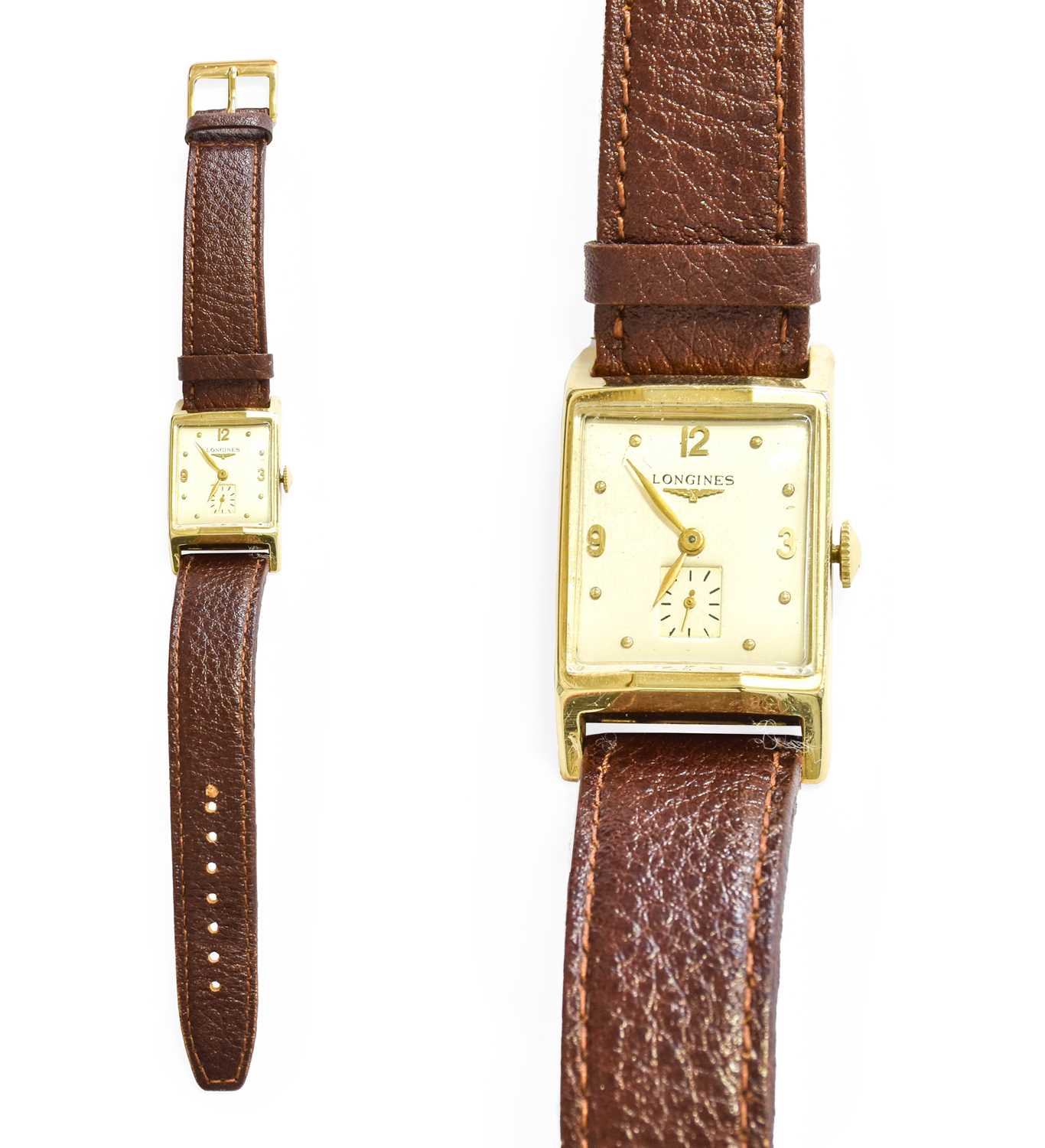 Lot 310 - A 10 Carat Gold Filled Rectangular Longines