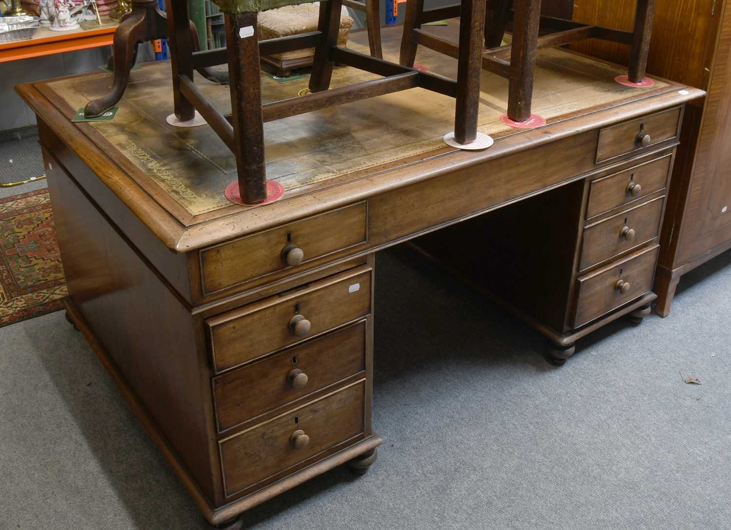 Lot 1314 - A Victorian Mahogany Leather Inset Desk;