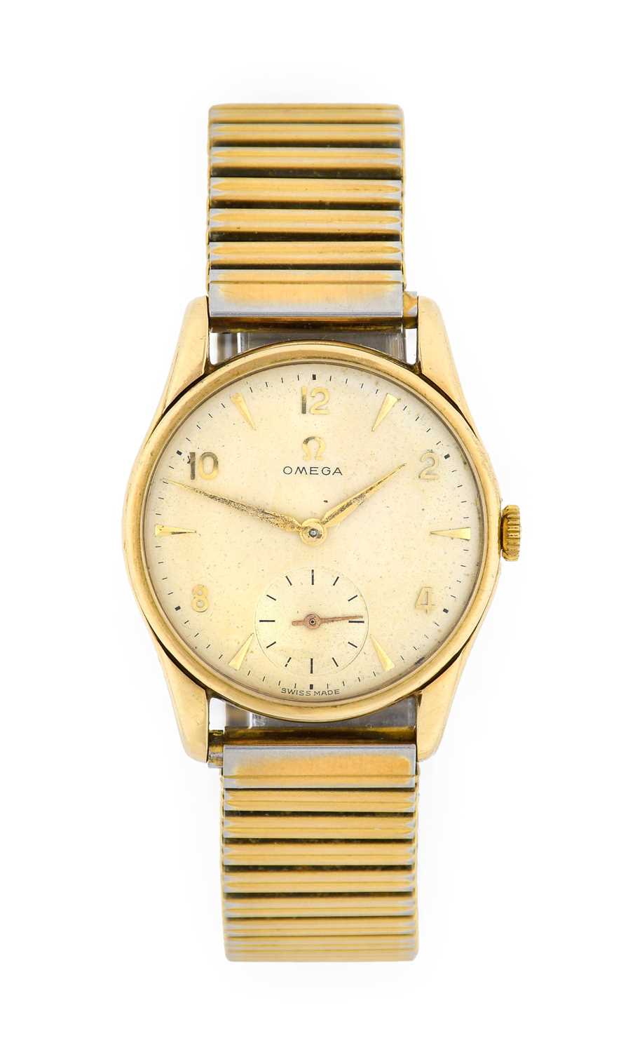 Lot 2378 - Omega: A 9 Carat Gold Wristwatch, signed
