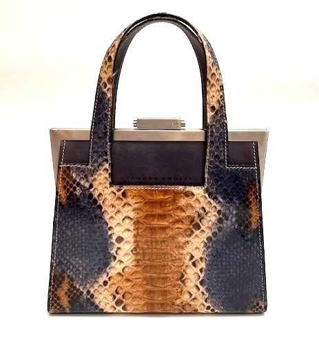 Tanner Krolle Navy Blue Leather Handbag with a python