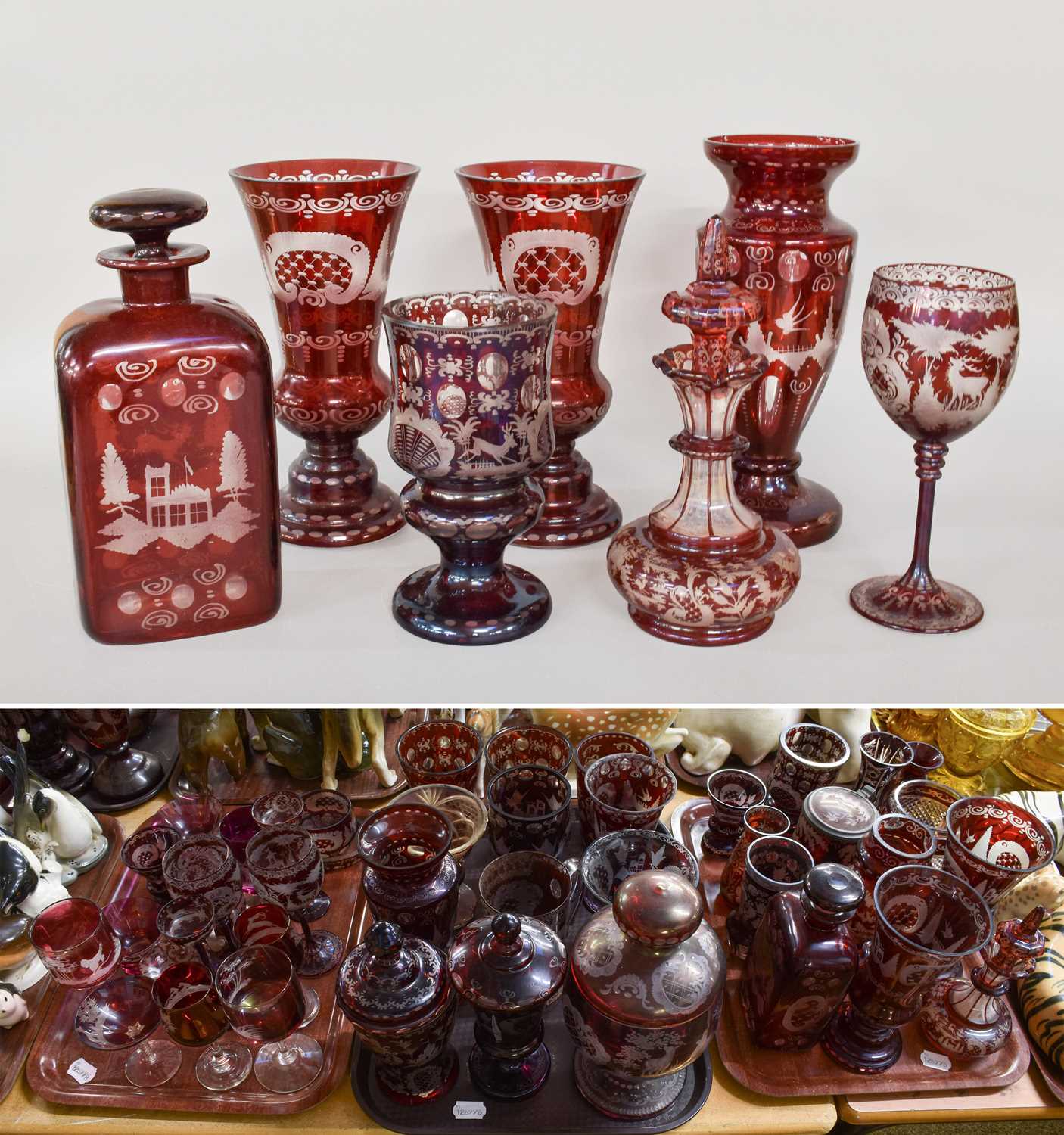 Lot 302 - A Tray of Various Bohemian Ruby Glass Items,