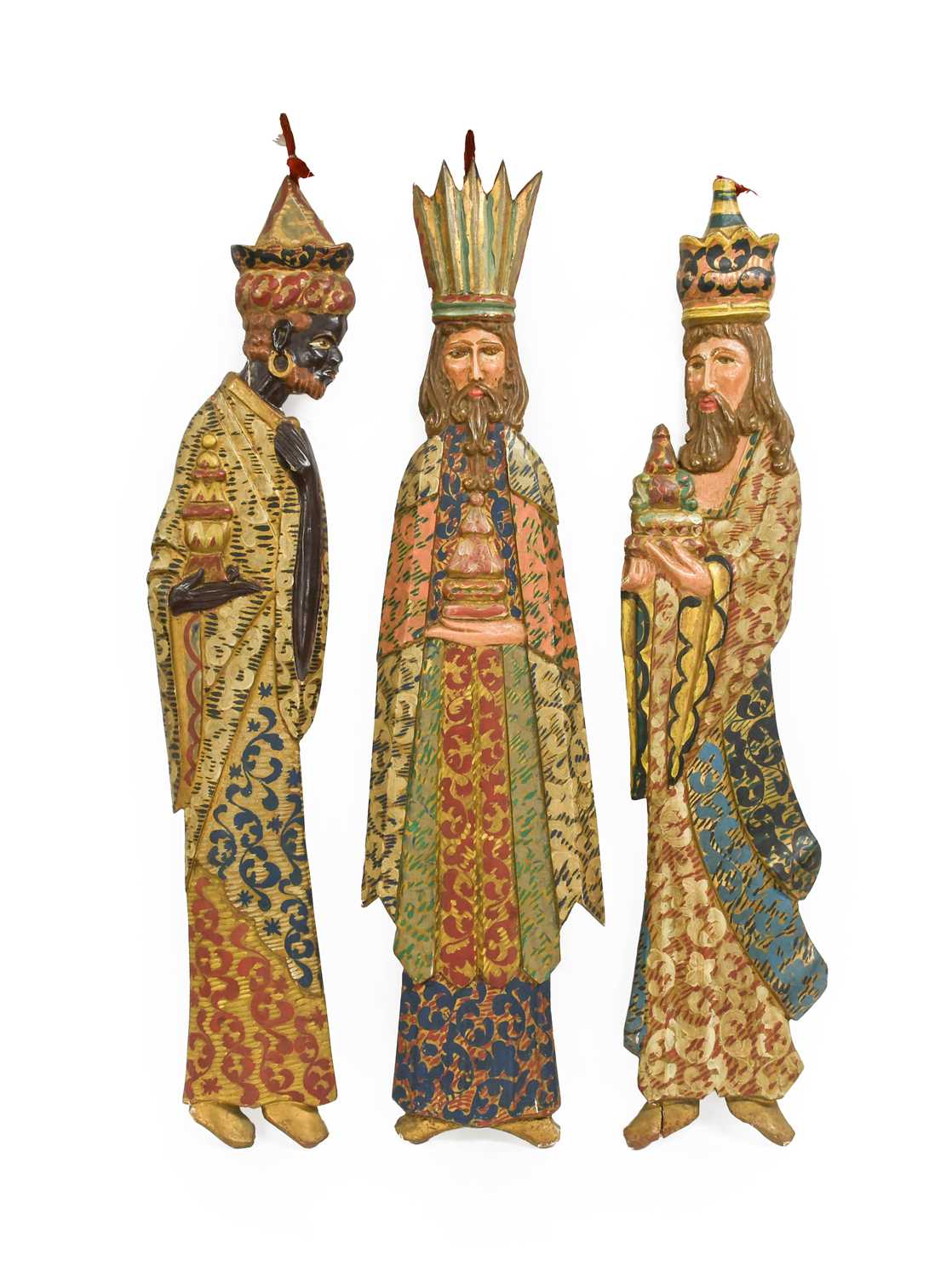 Lot 108 - A Set of Carved and Polychrome Wall