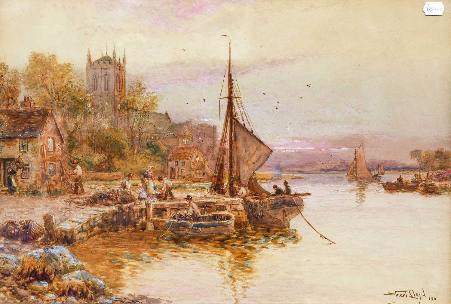 Lot 1048 - Walter Stuart Lloyd (1845-1959) River scene