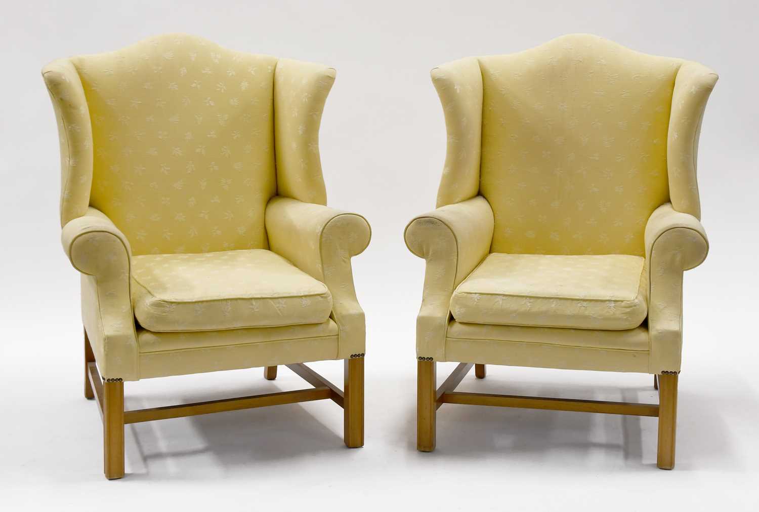 Lot 1159 - A Pair of Reproduction Wing Back Arm chairs