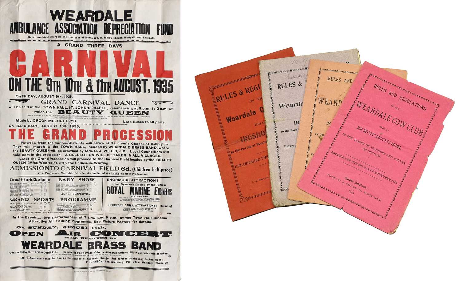 Lot 1355 - Weardale Carnival August 1935 Poster