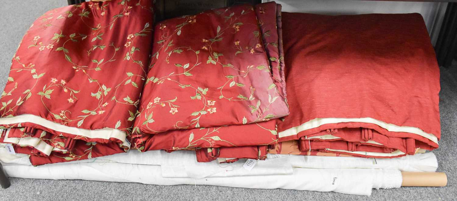 Lot 1116 - Pair of Modern Red Silk Curtains,