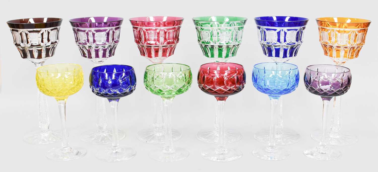 Lot 131 - A Harlequin Set of Six Coloured Hock Glasses,