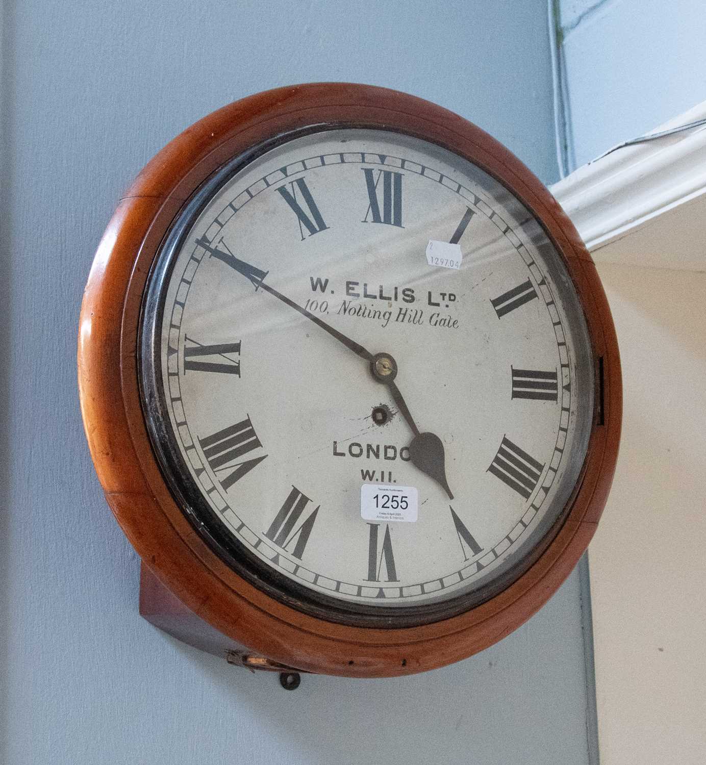 Lot 1255 - A Mahogany Wall Timepiece Signed W Ellis