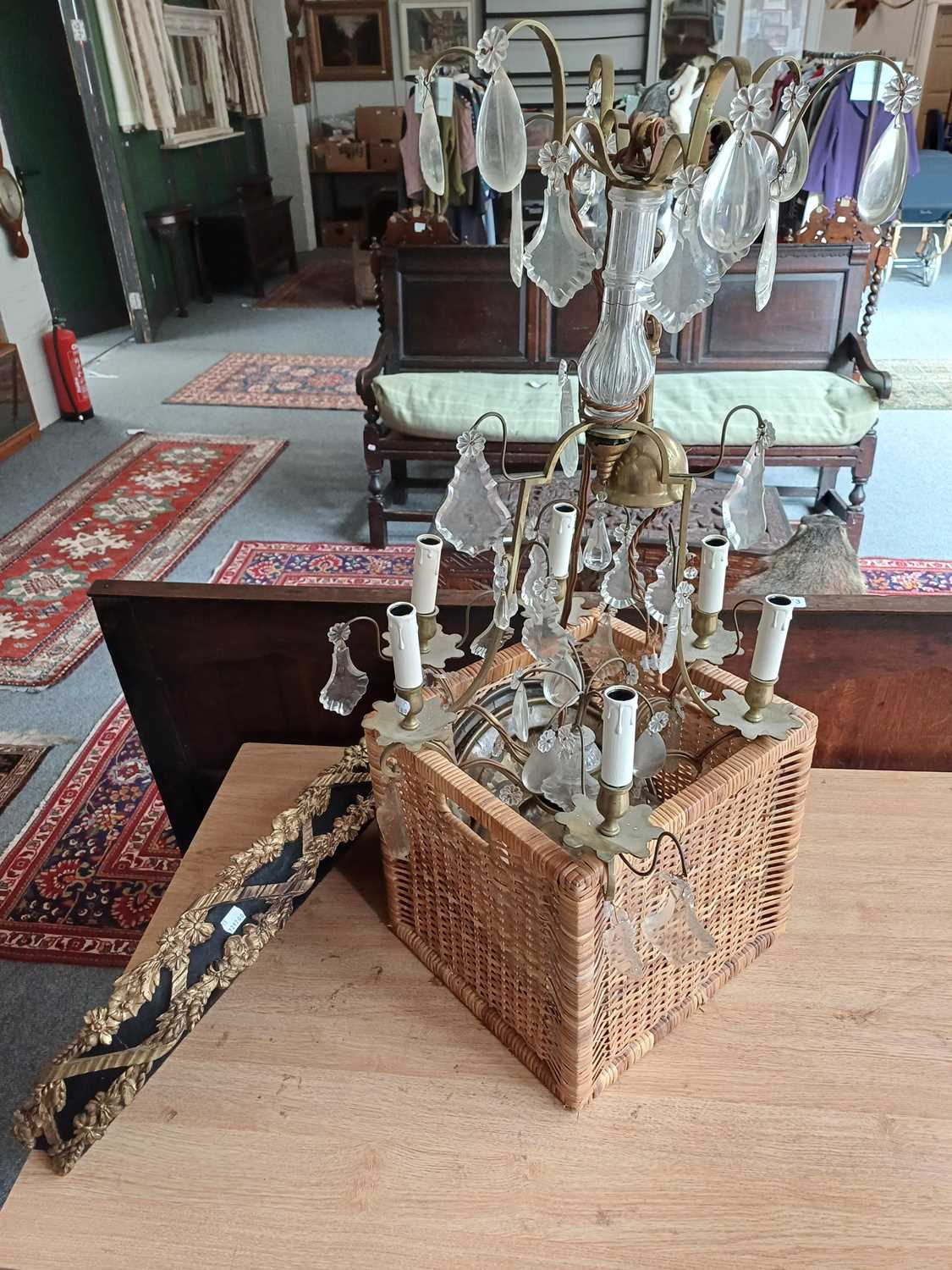 Lot 1134 - A French Style Brass and Lustre Drop