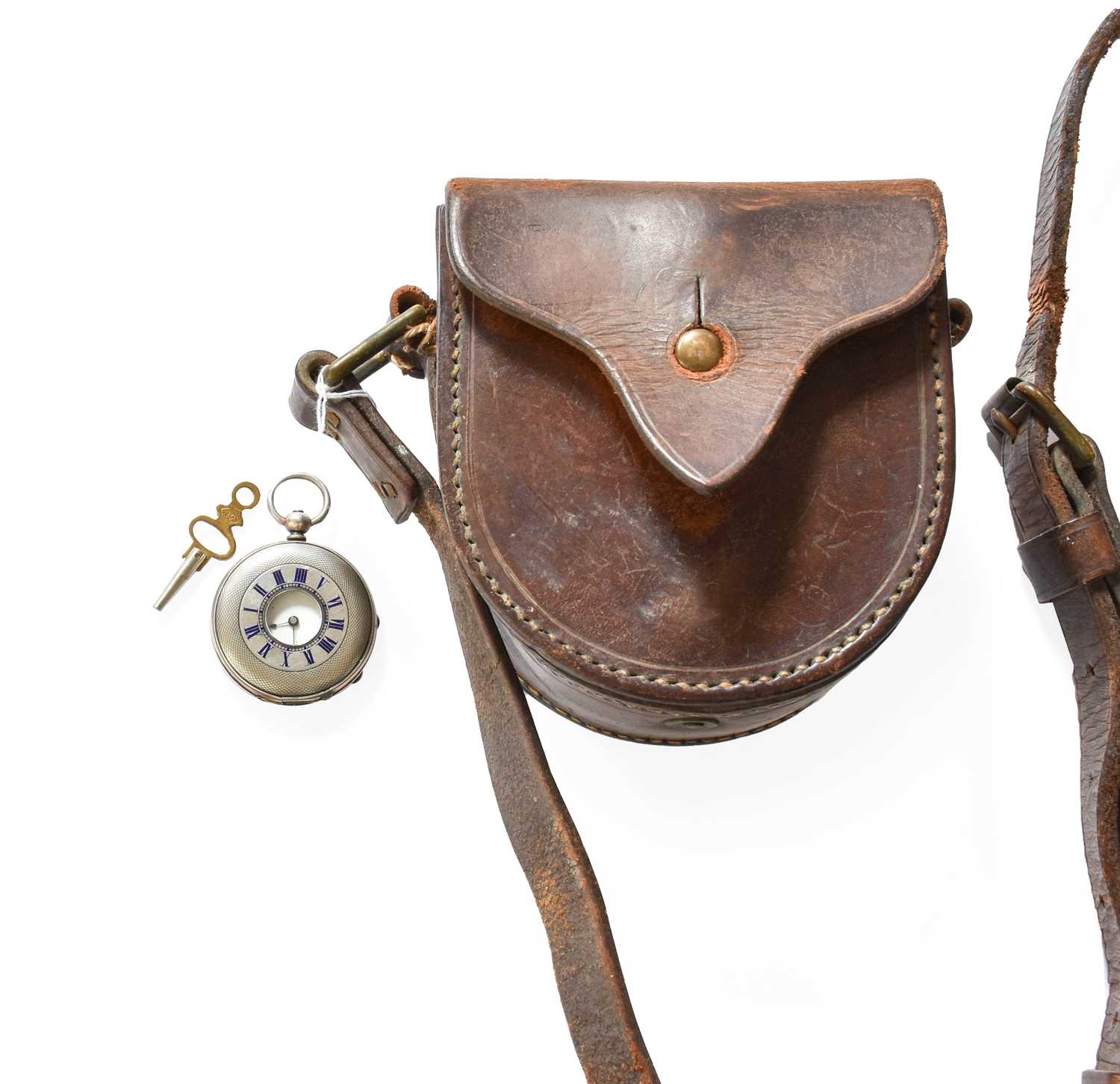 Lot 306 - A Brass Dent Recording clock, in leather