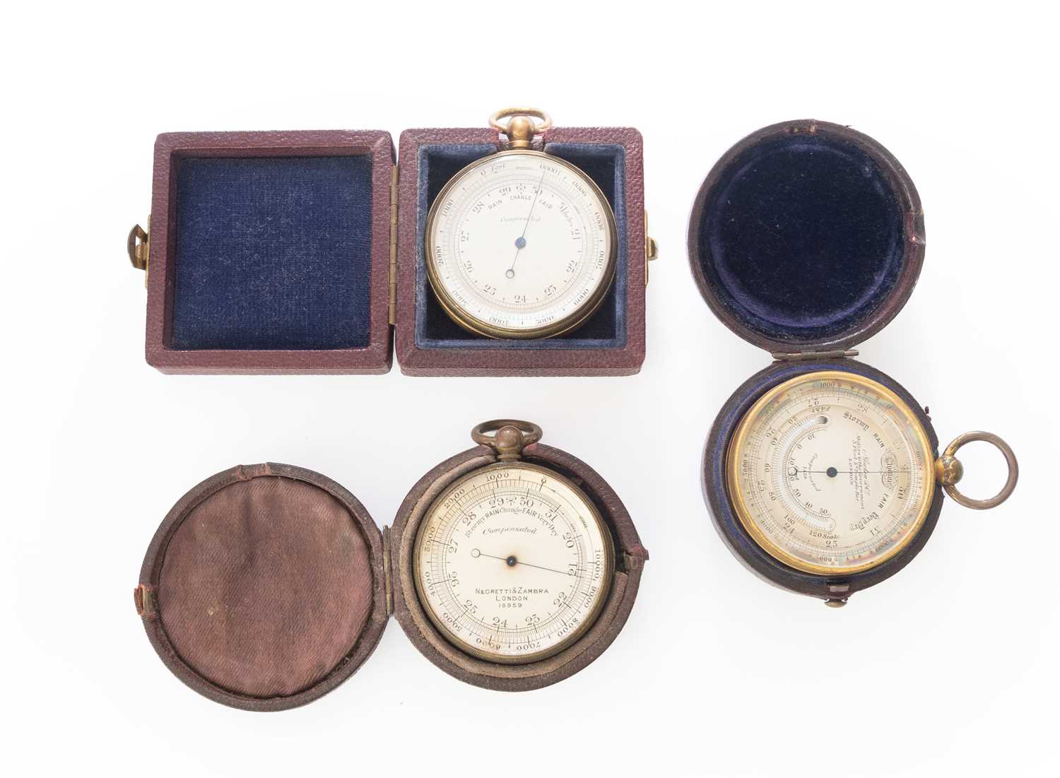Lot 302 - Three Cased Aneroid Pocket Barometers, by