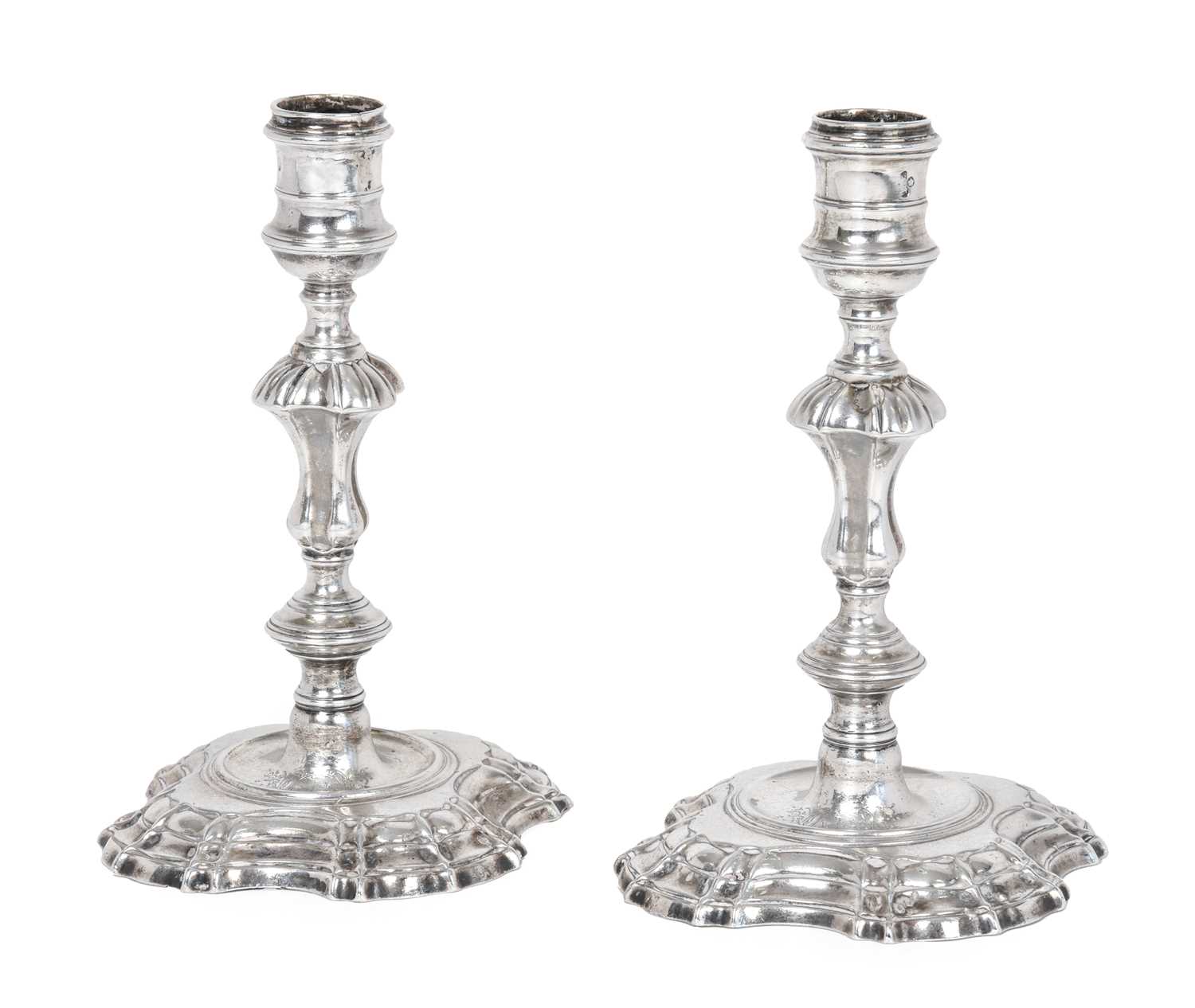 Lot 2172 - A Pair of George II Silver Candlesticks,