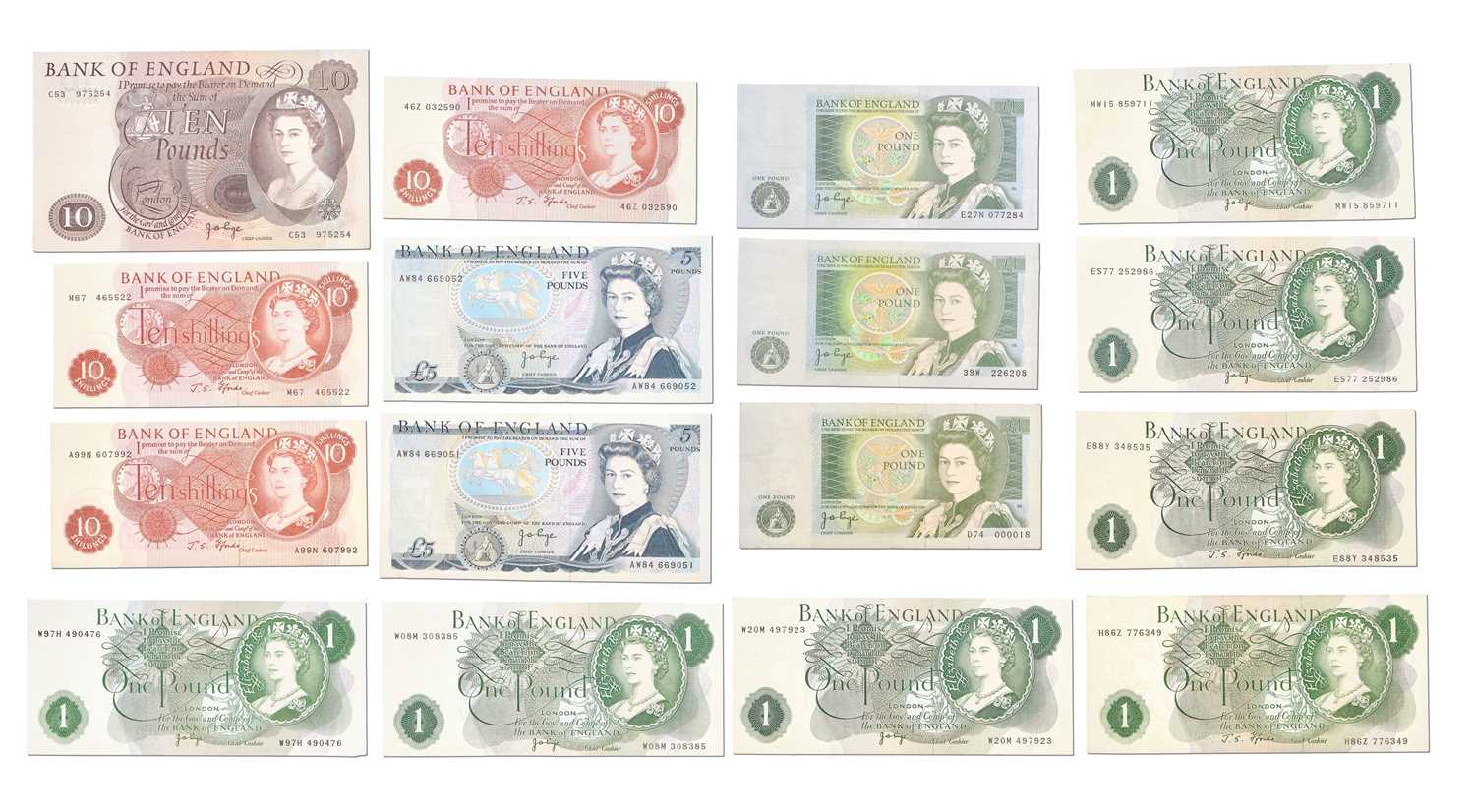 Lot 346 - Assorted Bank of England Banknotes, 16 in