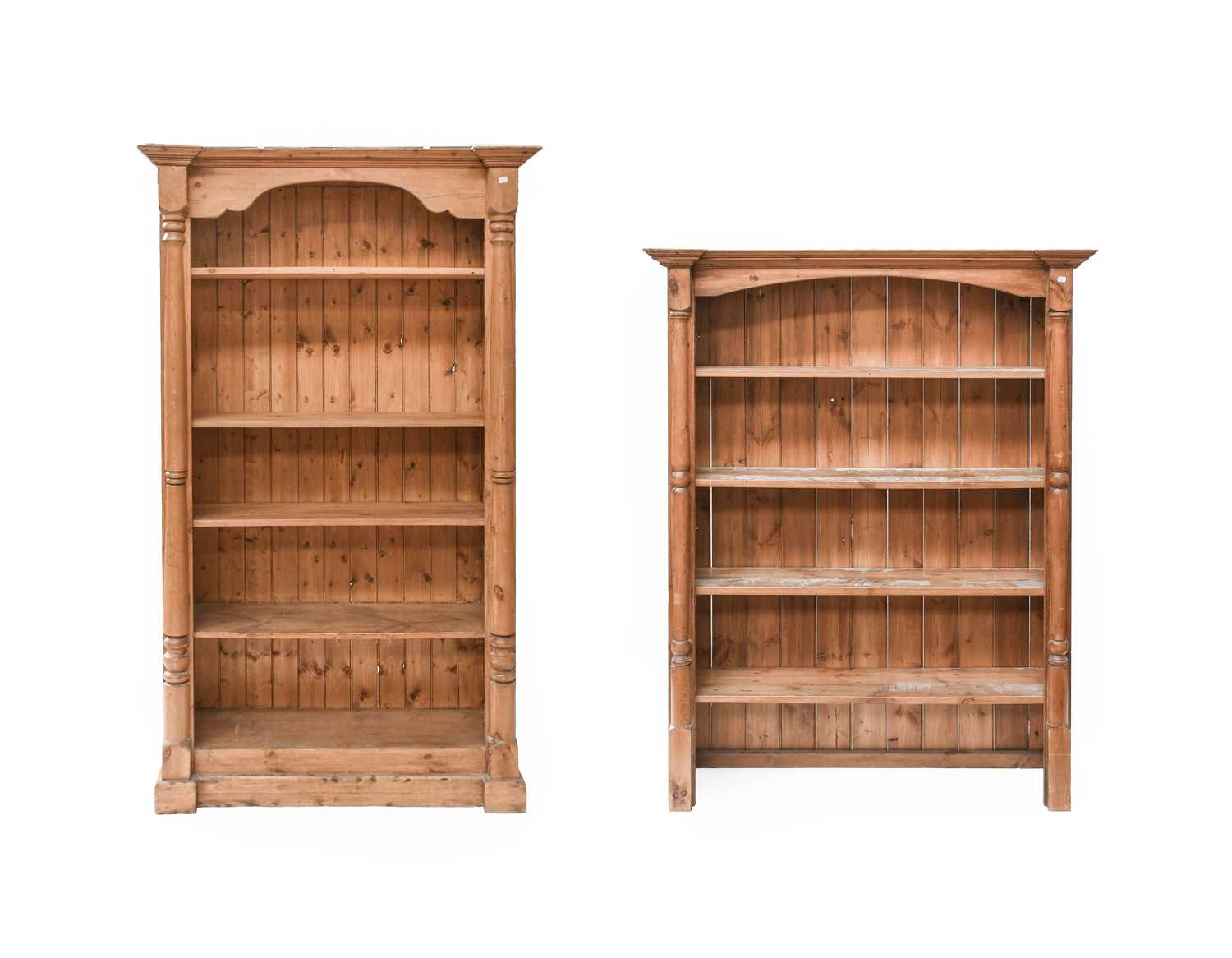 Lot 1254 - An Inverted Breakfront Pine Open Bookcase,