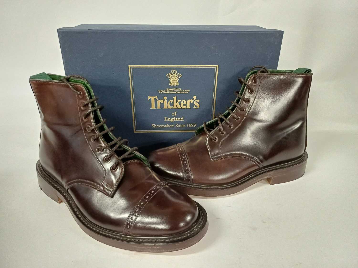 Pair of Men's Tricker's Dark Brown Mogano Parade Boots,