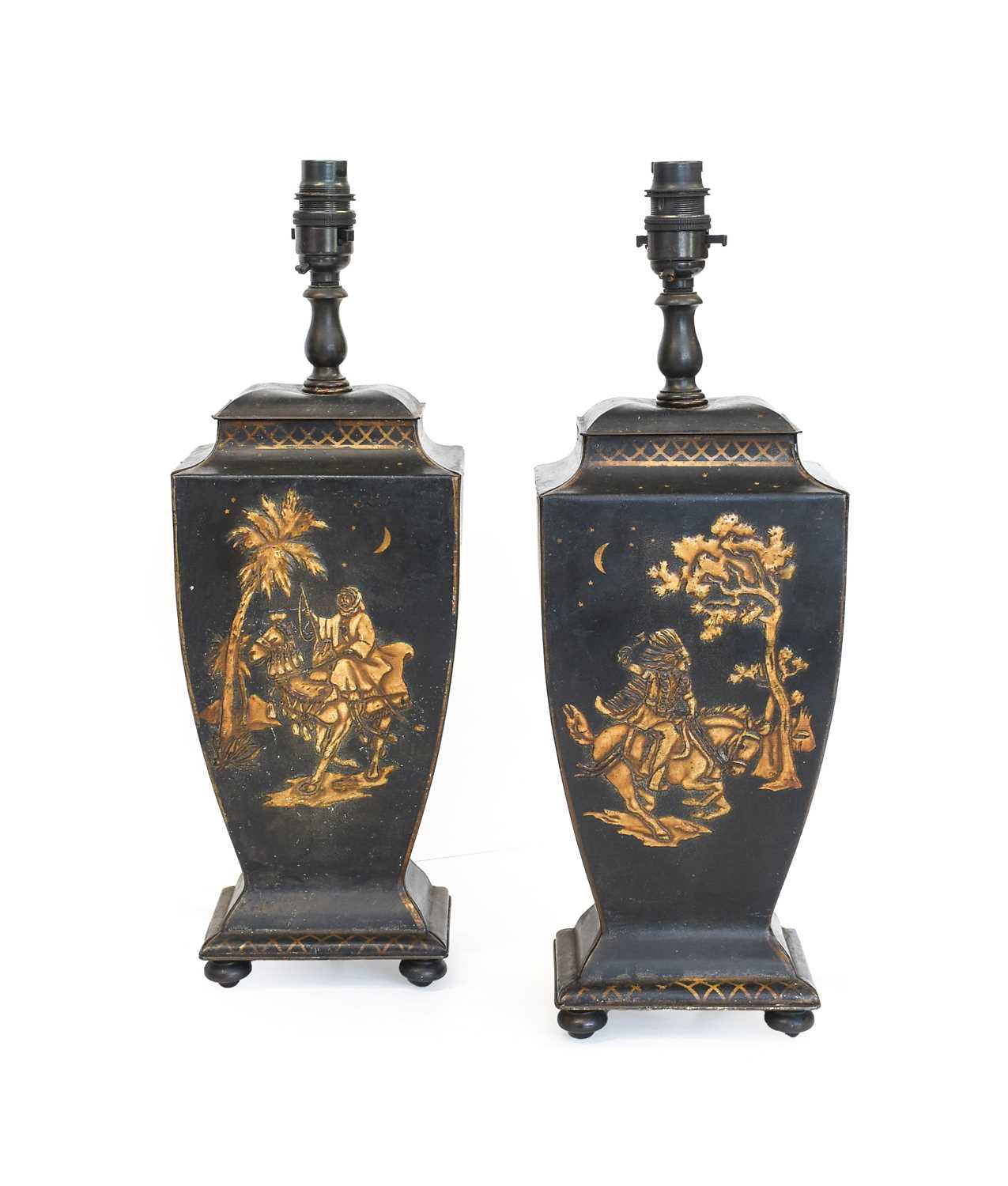 Lot 360 - A Pair of Toleware Lamp Bases, early 20th