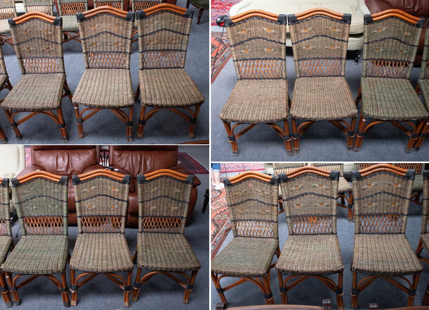 Lot 1297 - A Set of Twelve Modern Green Stained Rattan