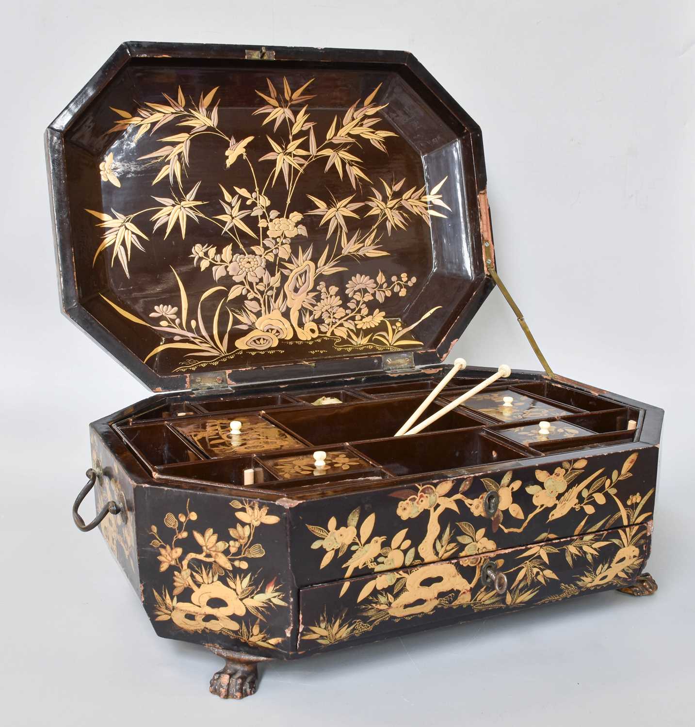 Lot 298 - A Chinese Black and Gilt Lacquer Work Box,