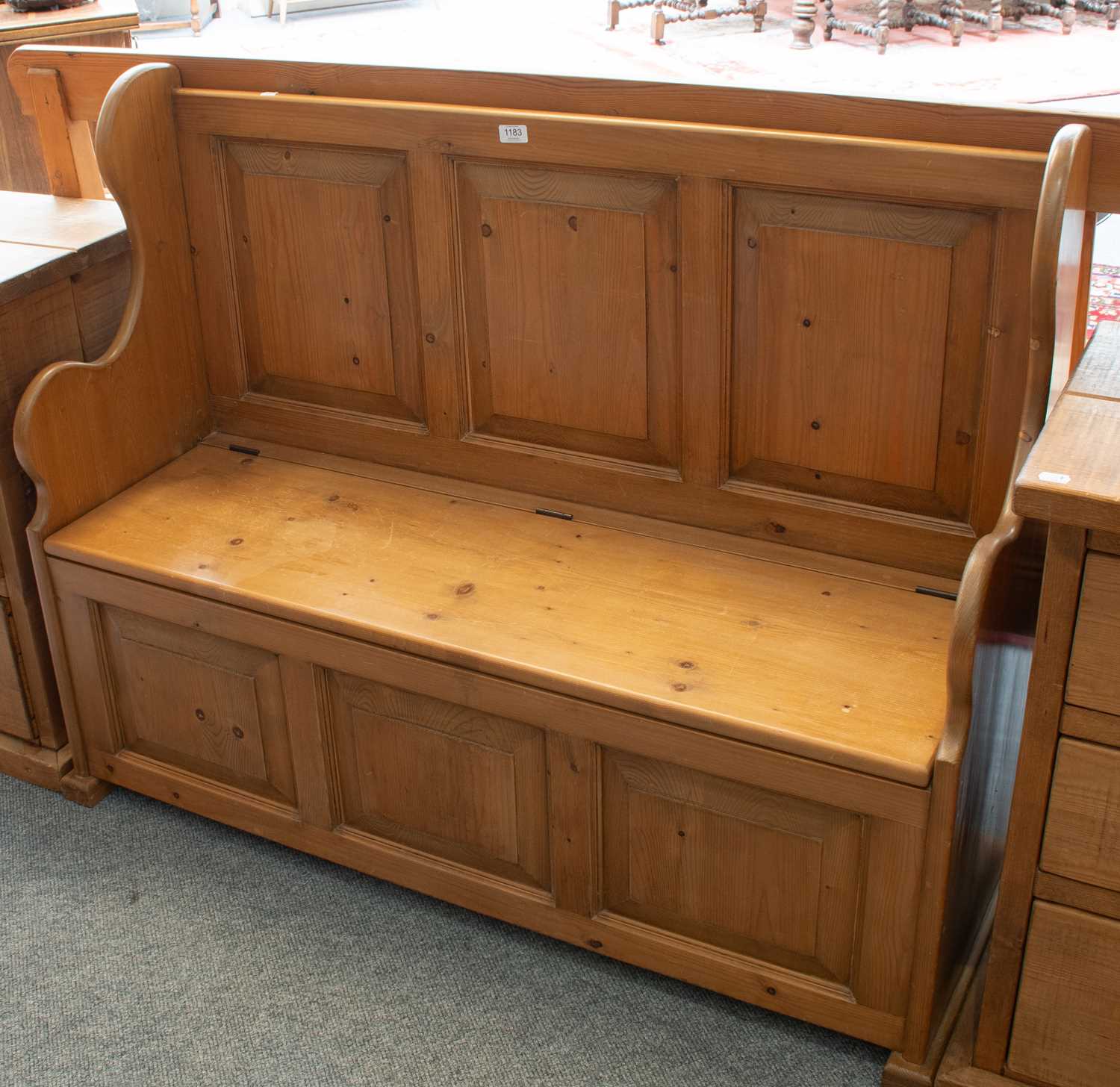 Lot 1183 - A Modern Pine Box Settle, 122cm by 42cm by