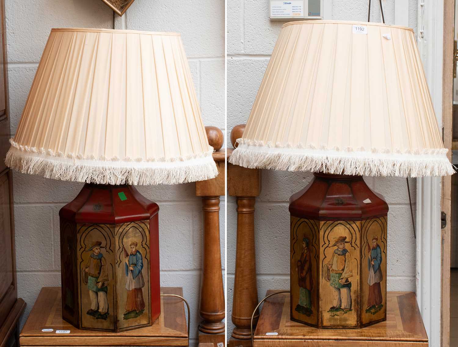 Lot 1192 - A Pair of Reproduction Toleware Table Lamps,