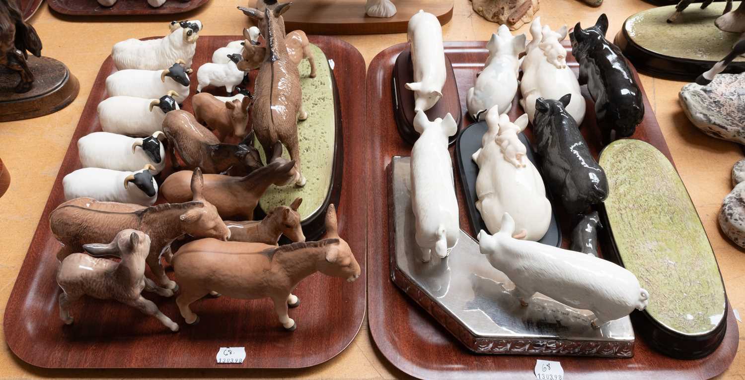 Lot 39 - Beswick Farm Animals, including Pigs, Donkeys