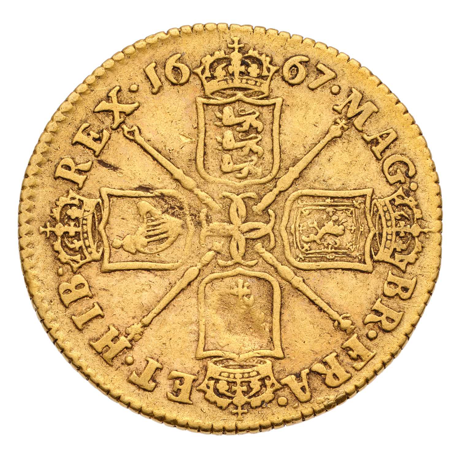 Lot 272 - Charles II, Guinea 1667, third laureate bust,