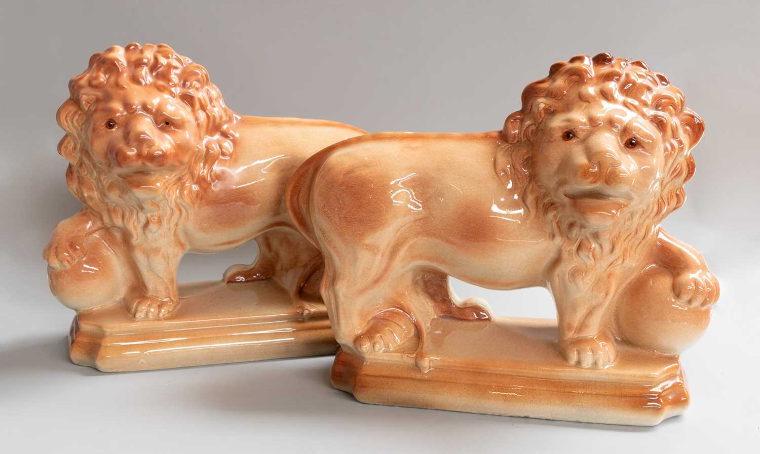 Lot 349 - A Pair of Bo'Ness Pottery Lions, late 19th